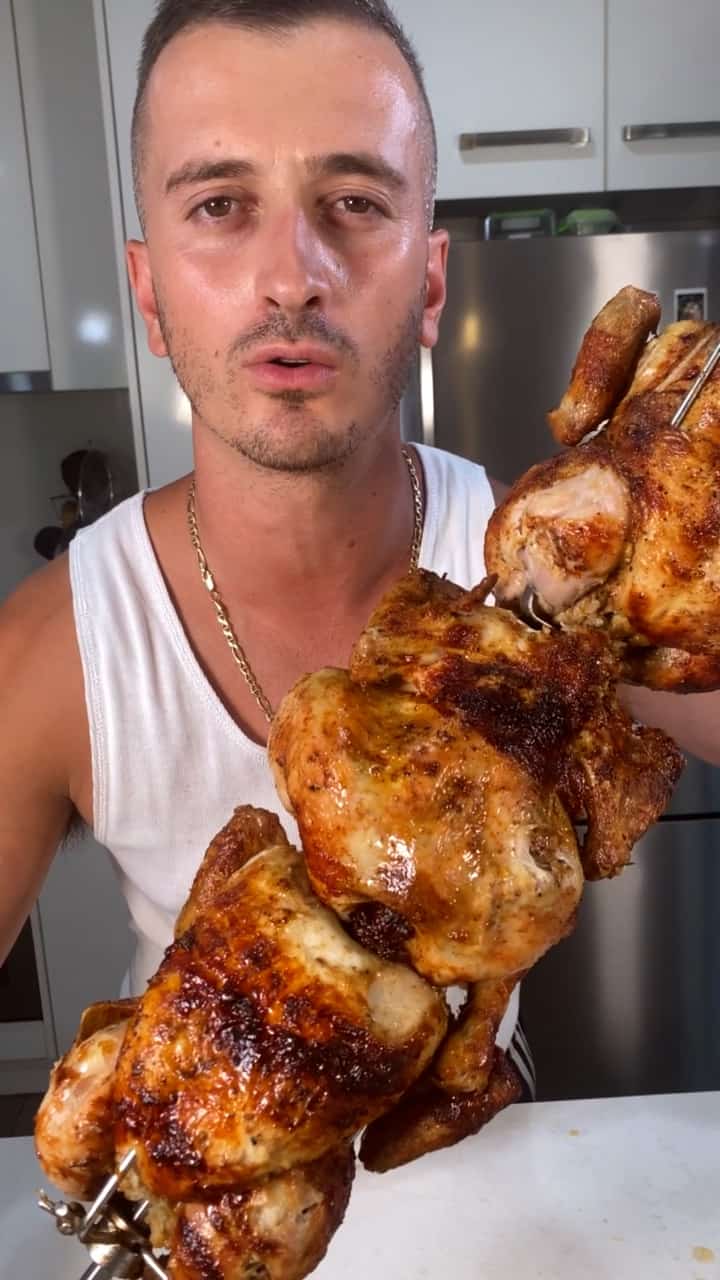 Charcoal chickens on the Rotisserie - Nikolopaa