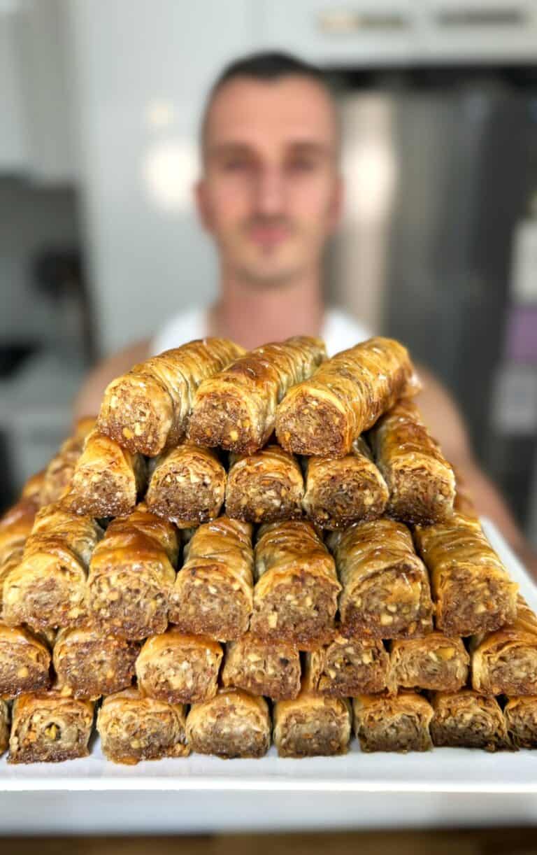 Baklava Rolls Recipe Easy (Homemade Greek Saragli) - Nikolopaa